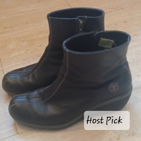 Timberland | Shoes | Timberland Black Leather Wedge Ankle Zipper Boots ...